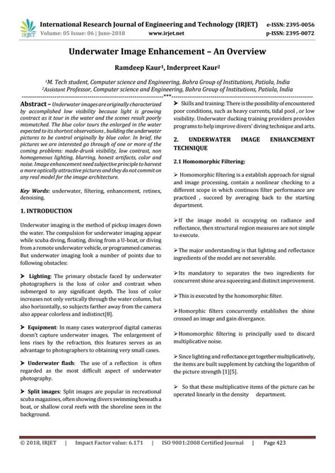 Irjet Underwater Image Enhancement An Overview By Irjet Journal Issuu