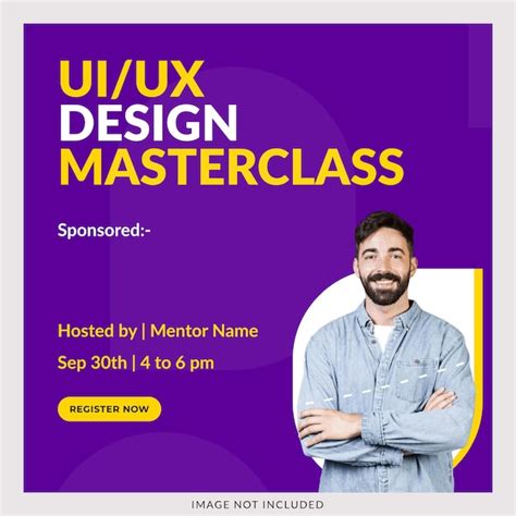 광고 ui ux 마스터클래스를 위한 소셜 미디어 포스트 디자인 사각형 배너 프리미엄 벡터