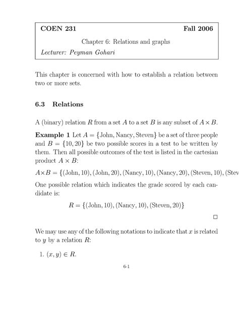 6l Coen 231 Chapter 6l Coen 231 Fall 2006 Chapter 6 Relations And