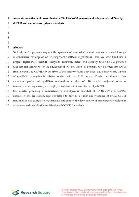 PDF Accurate Detection And Quantification Of SARS CoV Genomic And Subgenomic MRNAs By DdPCR