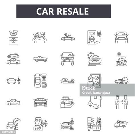 웹 및 모바일 디자인에 대 한 자동차 재판매 라인 아이콘입니다 편집 가능한 스트로크 기호입니다 자동차 재판매 개요 개념 일러스트 차에 대한 스톡 벡터 아트 및 기타 이미지