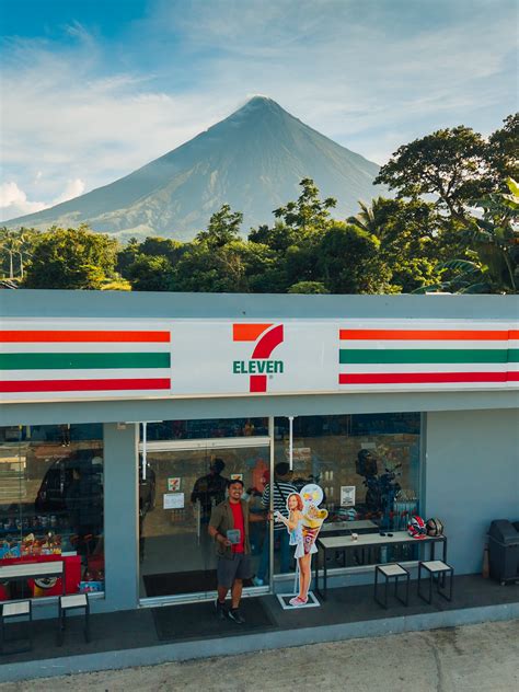 7 Eleven Set Against The Stunning Backdrop Of Mount Mayon In The Phili