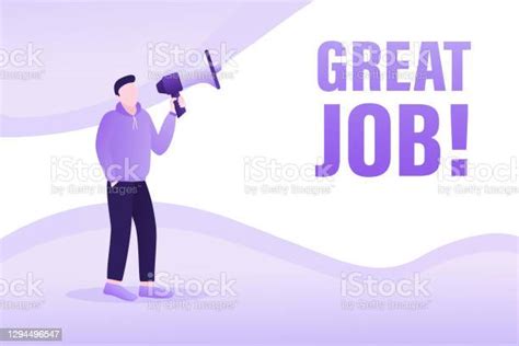 전단지 디자인에 대 한 흰색 배경에 메가 폰을 들고 좋은 작업 남자와 템플릿 플랫 스타일로 벡터 그림 감사합니다에 대한 스톡 벡터 아트 및 기타 이미지 Istock
