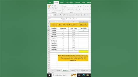 How To Apply Sum Function In Excel With Scenario 1 Youtubeshort
