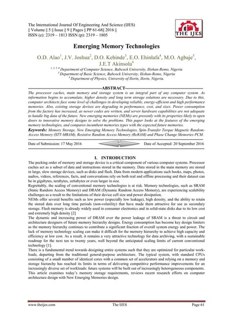 Emerging Memory Technologies Pdf Data Storage And Warehousing Computing