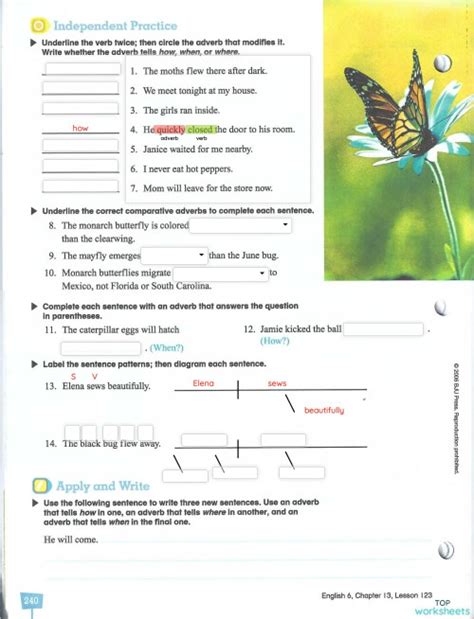Lesson 123 Adverbs Modifying Verbs Pg 240 Interactive Worksheet
