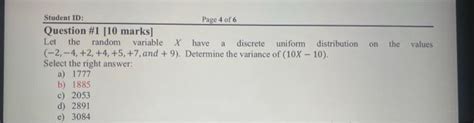 Solved Question 1 10 Marks Let The Random Variable X