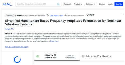 Simplified Hamiltonian Based Frequency Amplitude Formulation For