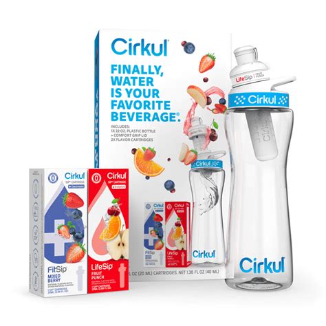 Cirkul Water Bottle Starter Kit 22oz Plastic Blue Lid 2 Flavor