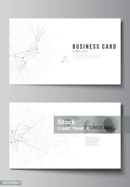 두 개의 창의적인 명함 디자인 템플릿 수평 템플릿 벡터 디자인의 벡터 레이아웃 회색 기술 배경과 연결 라인과 점 네트워크 개념