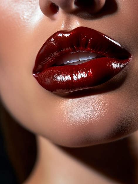 Premium Ai Image Closeup Womans Lips With Bold Lipstick Cosmetic