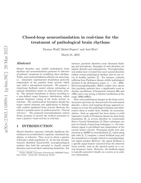 Pdf Closed Loop Neurostimulation In Real Time For The Treatment Of Pathological Brain Rhythms