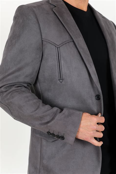 Platini Mens Double Button Faux Suede Blazer Charcoal Los Vaqueros