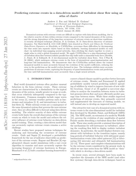 Pdf Predicting Extreme Events In A Data Driven Model Of Turbulent Shear Flow Using An Atlas Of