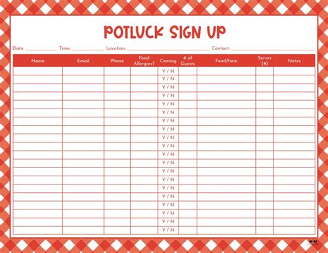 Holiday Food Sign Up Sheet 7 Free Printable Christmas Potluck Sign Up