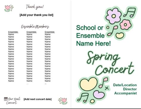 Music Concert Program Template Spring 3 Customizable Word Doc