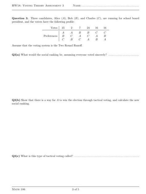 Solved Question 3 Three Candidates Alice A Bob B And