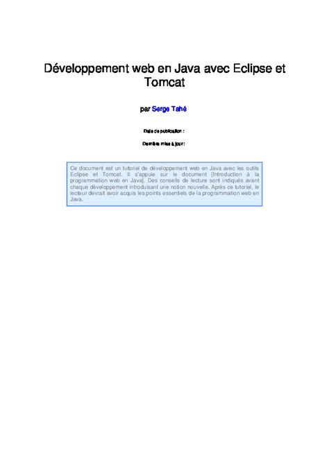 Développement Web En Java Avec Eclipse Et Tomcat Coursinfopdfcom