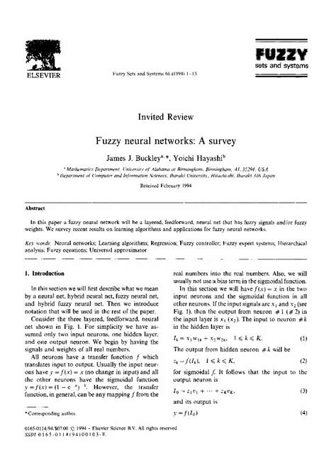 Pdf Fuzzy Neural Networks A Survey Dokumentips