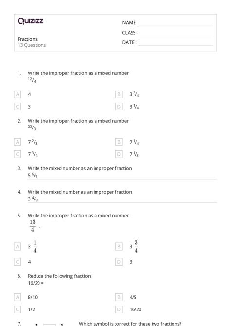 50 Fractions Worksheets For 5th Class On Quizizz Free And Printable
