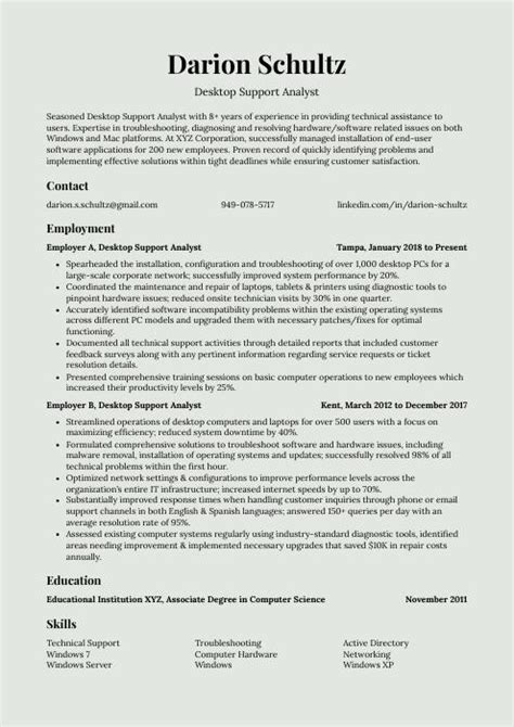 Desktop Support Analyst Resume Cv Example And Writing Guide