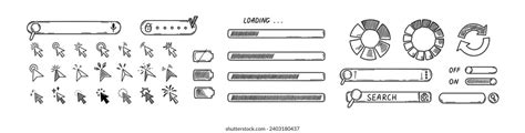 Doodle Interface Design Elements Click Icons Stock Vector Royalty Free