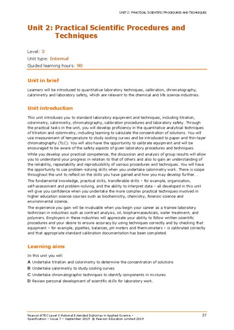 Unit 7 Spec Unit 7 Specification Pearson Btec Level 3 National