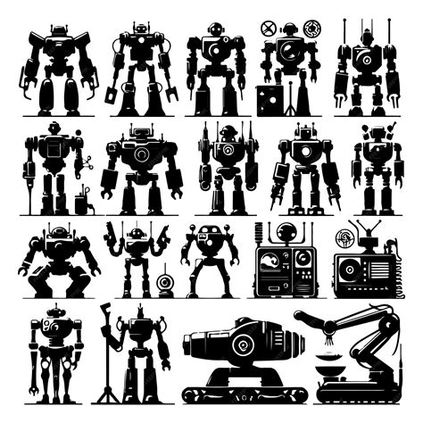 Premium Vector Robot Silhouettes Set Large Pack Of Vector Silhouette Design Isolated White