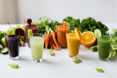 Healthy Eating Drinks Diet And Detox Concept Glasses With Different