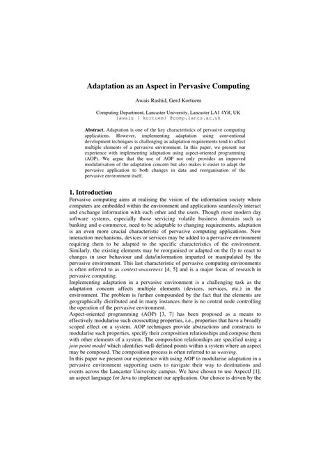Pdf Adaptation As An Aspect In Pervasive Computing