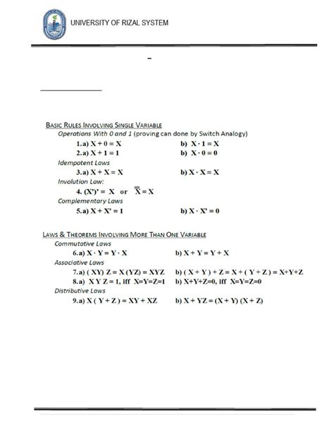 Boolean Algebra Laws Theorems Pdf