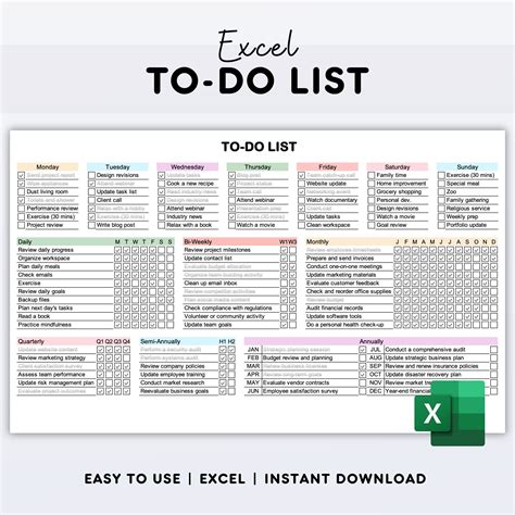 Digital To Do List Excel Template Daily Weekly Monthly Annually Task