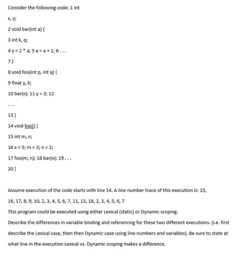 Solved Consider The Following Code 1 Int X Y 2 Void