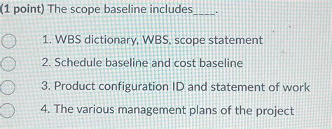 Solved Point The Scope Baseline IncludesWBS Chegg