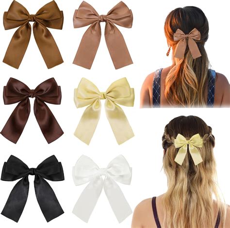 6pcs Hair Bows For Women Bow Hair Clips Silky Satin Hair