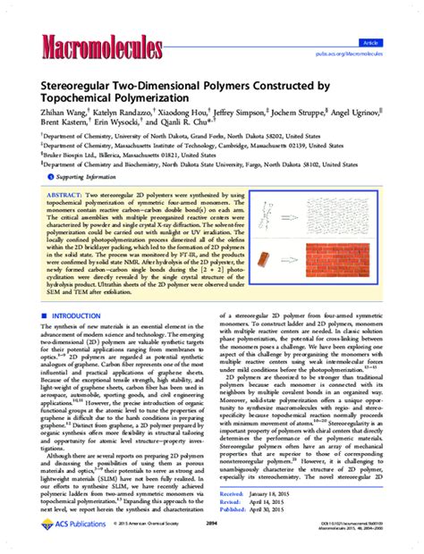 Pdf Stereoregular Two Dimensional Polymers Constructed By