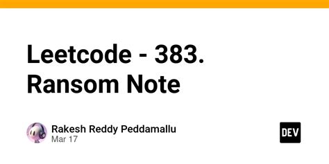 Leetcode 383 Ransom Note Dev Community