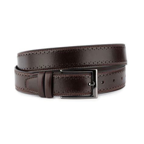 Buy Mens Dress Belt With Brogue Detailing Dark Brown