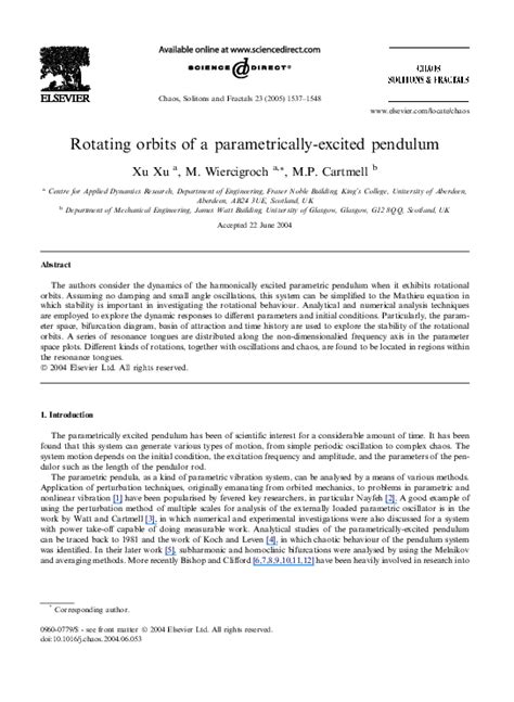 Pdf Rotating Orbits Of A Parametrically Excited Pendulum Marian