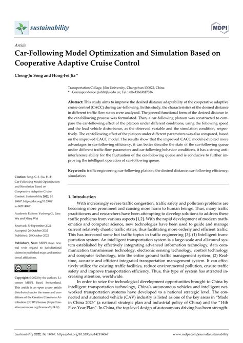 Pdf Car Following Model Optimization And Simulation Based On Cooperative Adaptive Cruise Control