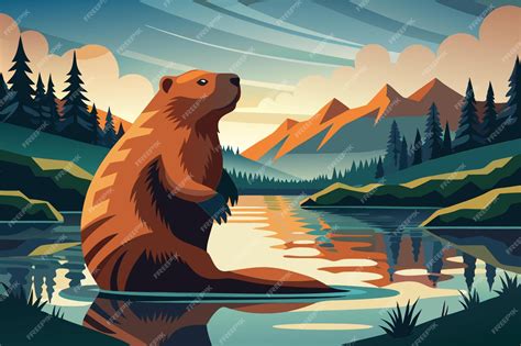 Beaver tail slapping vector the beaver slaps its tail on the water as a warning signal often in ...