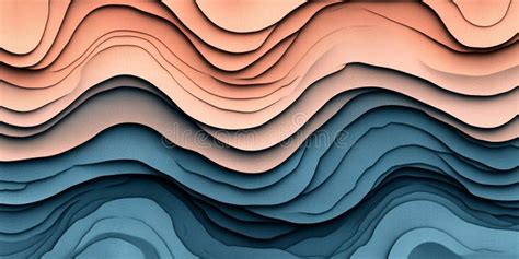 Abstract Layered Waves Background Peach Teal And Blue Undulating Paper Texture Design Stock