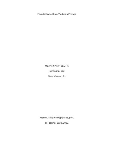 Metanska Kiselina Seminar Pdf