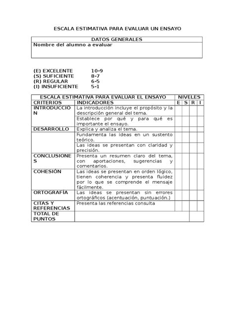 Escala Estimativa Para Evaluar Ensayo
