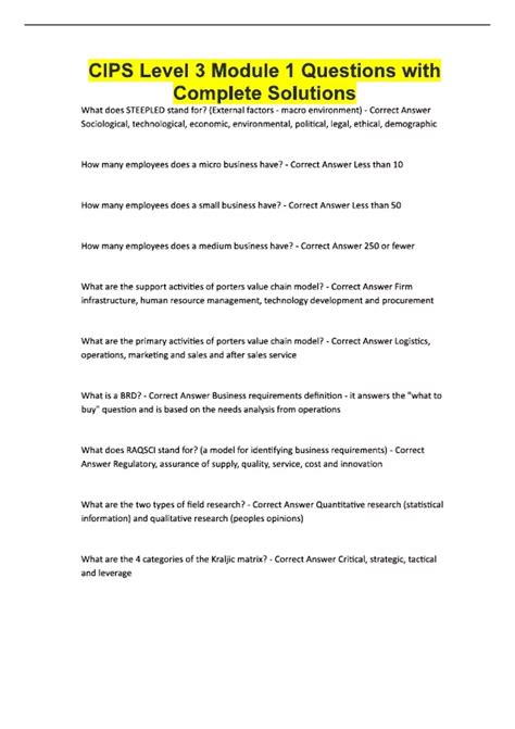 Cips Level 3 Module 1 Questions With Complete Solutions Cips Stuvia Us