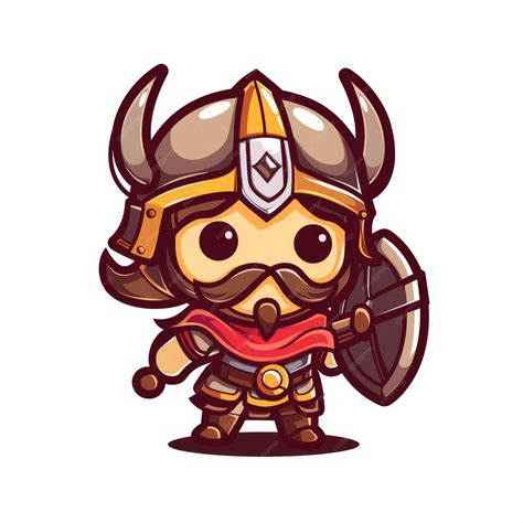 A Cute Cartoon Illustration Of A Warrior In A Helmet And Armor With A