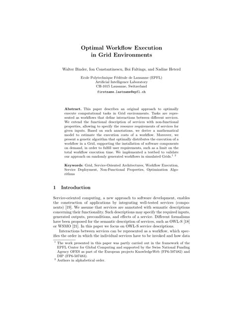 Pdf Optimal Workflow Execution In Grid Environments