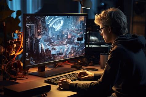 Premium Ai Image Programming Man Working On Computer In It Office Or