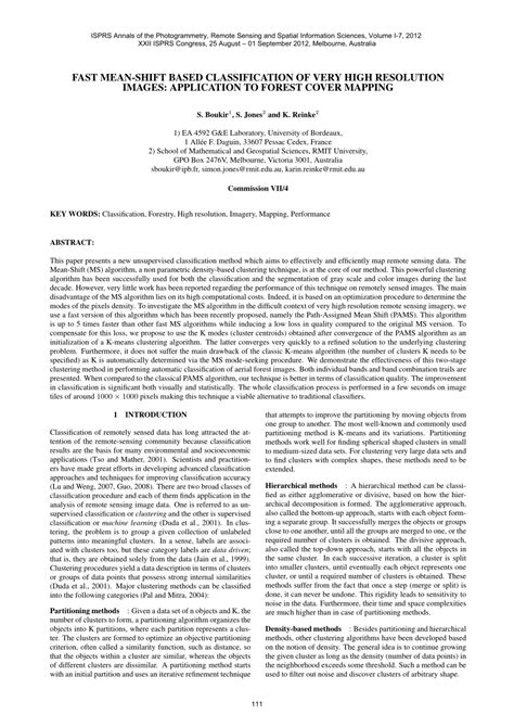 Pdf Fast Mean Shift Based Classification Of Very High Resolution Images Application To Forest