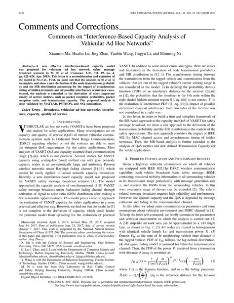 Pdf Comments On Interference Based Capacity Analysis Of Vehicular Ad Hoc Networks”